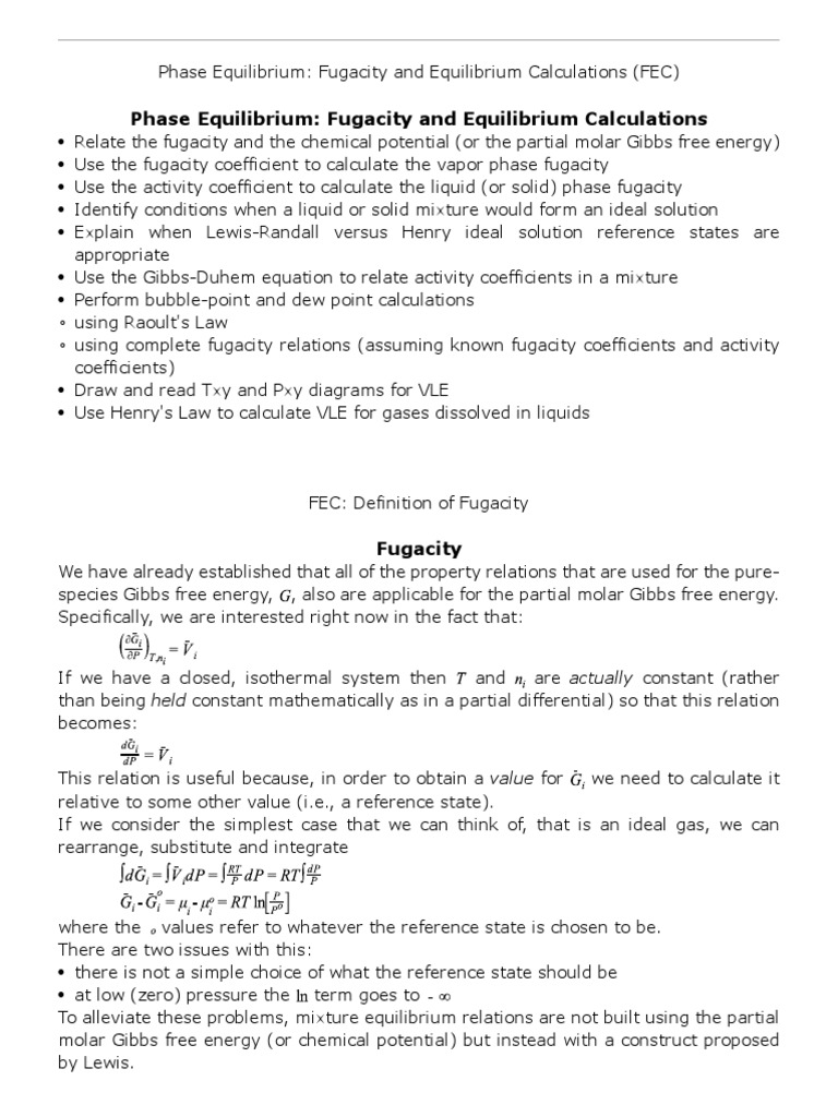 Fugacity and Equilibrium Calculations PDF | PDF | Phase (Matter) | Gases