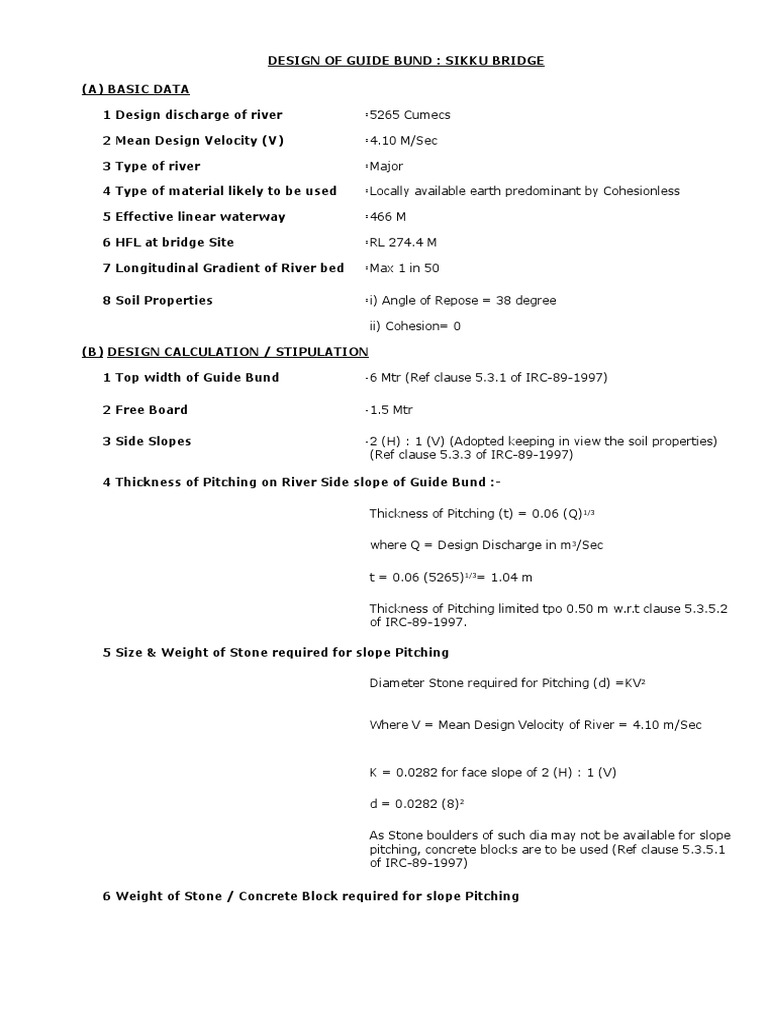 Design of Guide Bund - Sikku | PDF | Concrete | Applied And ...