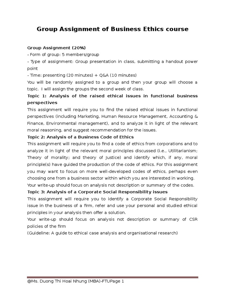 Group Assignment-A Guide to Ethical Case Analysis and Organisational ...