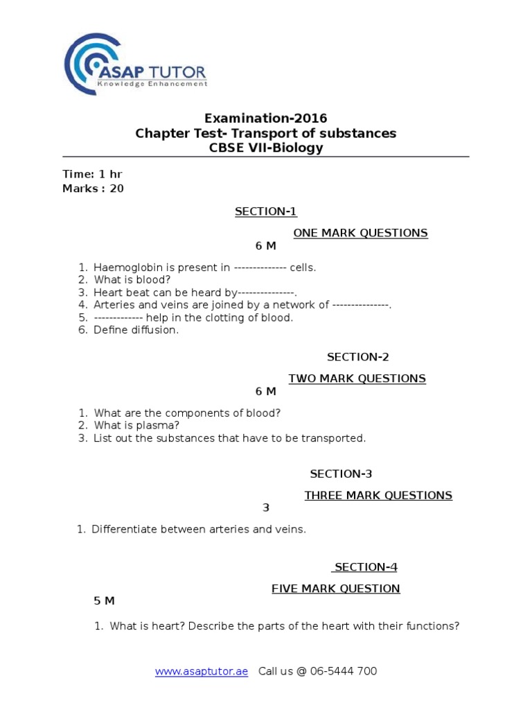 CBSE Class VII Biology Test | PDF