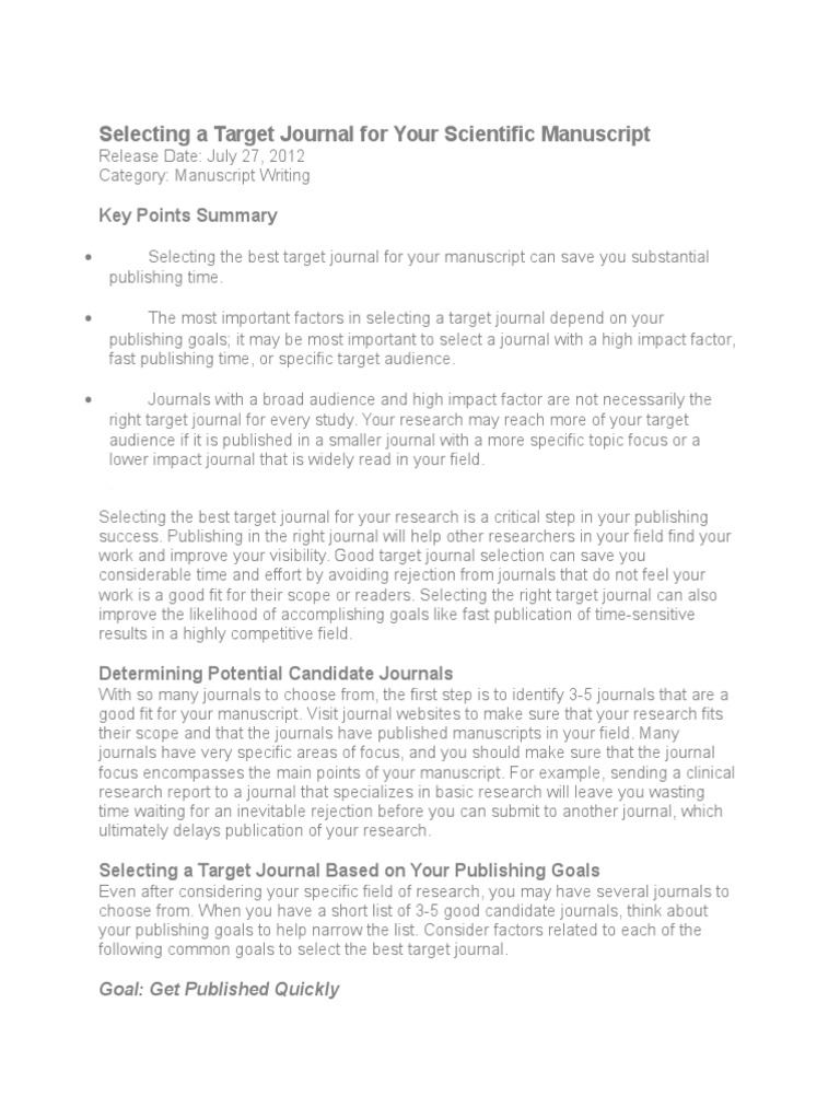 Selecting A Target Journal For Your Scientific Manuscript | Download ...