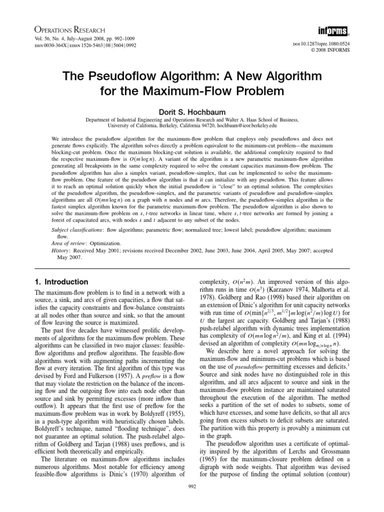The Pseudoflow Algorithm A New Algorithm For The Maximum Flow Problem | PDF | Vertex (Graph ...