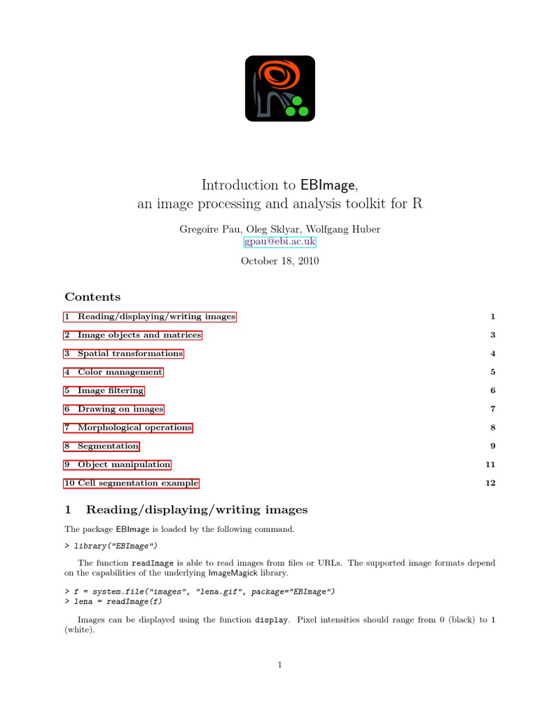 EBImage Introduction | PDF | File Format | Multidimensional Signal ...