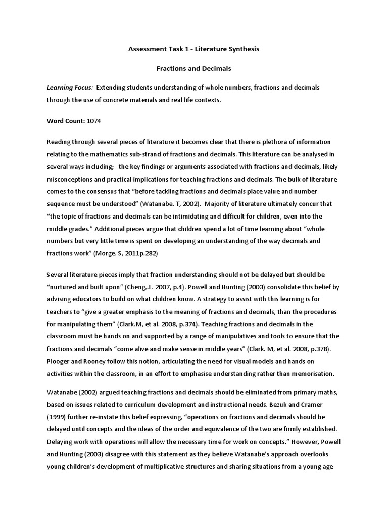 Developing Conceptual Understanding of Fractions and Decimals through ...