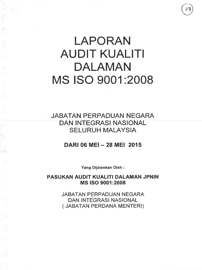Laporan Audit Kualiti Dalaman ISO-2015 | PDF