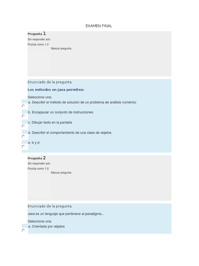 Examen Final | PDF | Algoritmos | Java (lenguaje de programación)