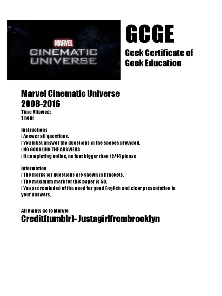 GCGE (Geek Certificate of Geek Education) : Marvel Cinematic Universe ...