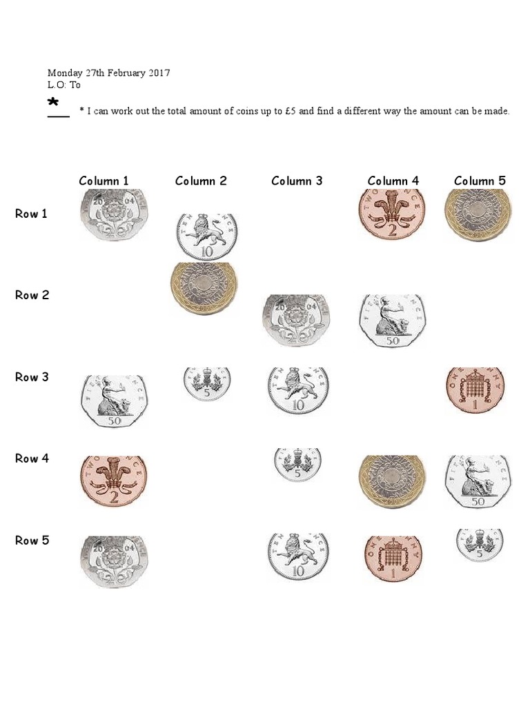 Coin Combinations Up to £5 | PDF