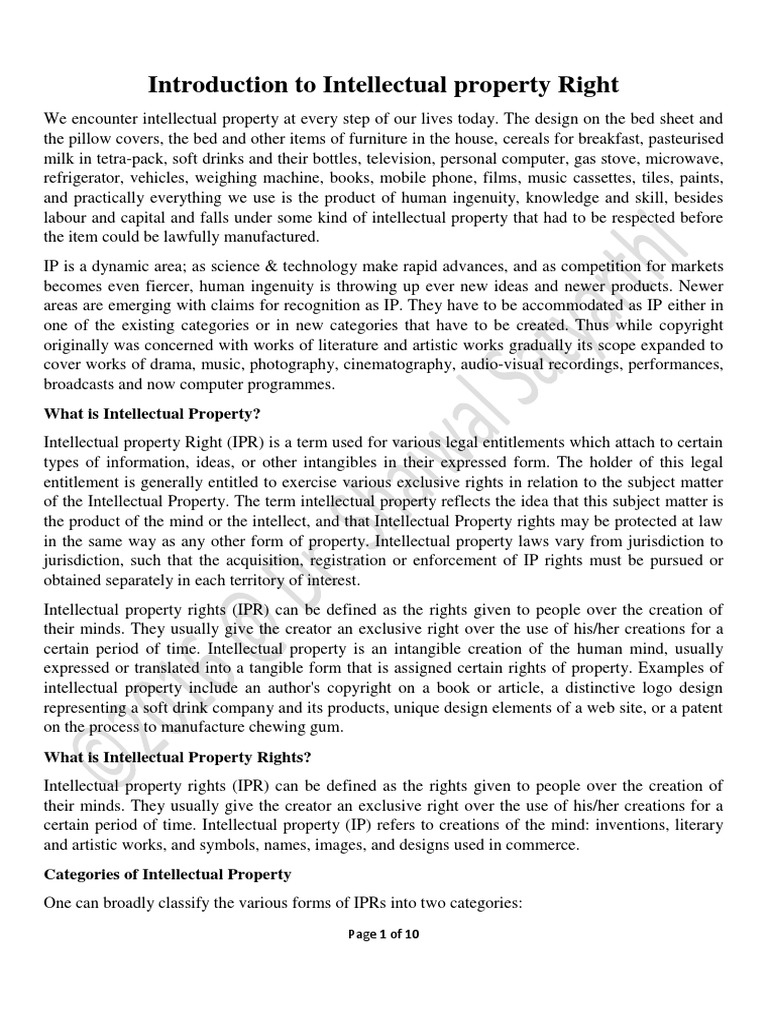 Introduction To Intellectual Property Right | PDF | Intellectual ...