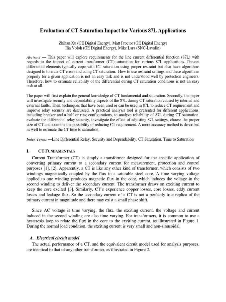Evaluation of CT Saturation Impact For Various 87L Applications | PDF ...