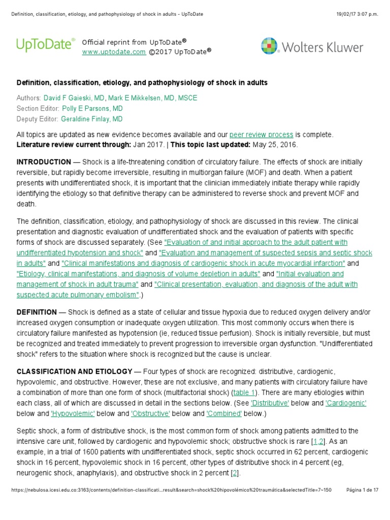 Definition, Classification, Etiology, and Pathophysiology of Shock in ...
