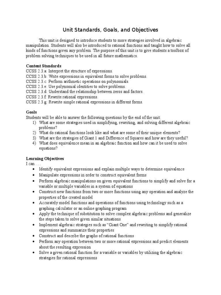 ST Standards and Objectives | PDF | Polynomial | Variable (Mathematics)