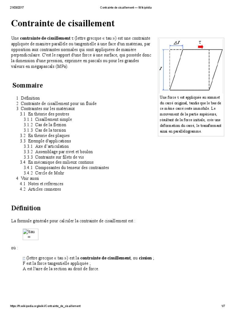 Contrainte de Cisaillement - Wikipédia PDF | PDF