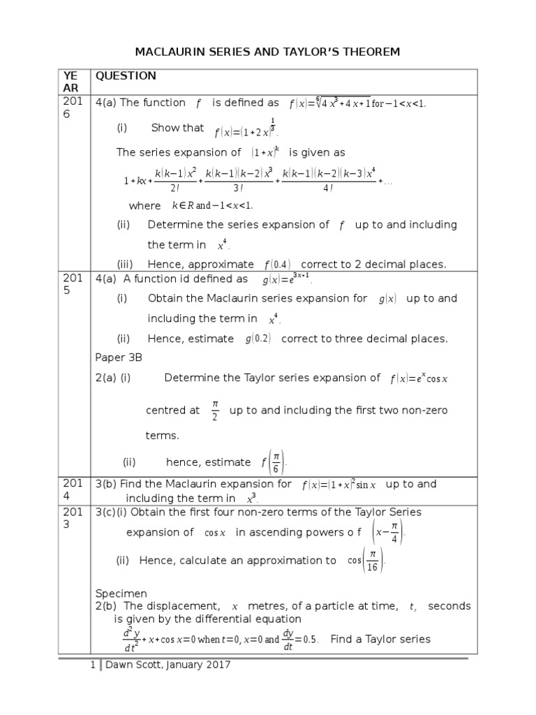 Maclaurin and Taylors Series | PDF | Power Series | Theoretical Physics