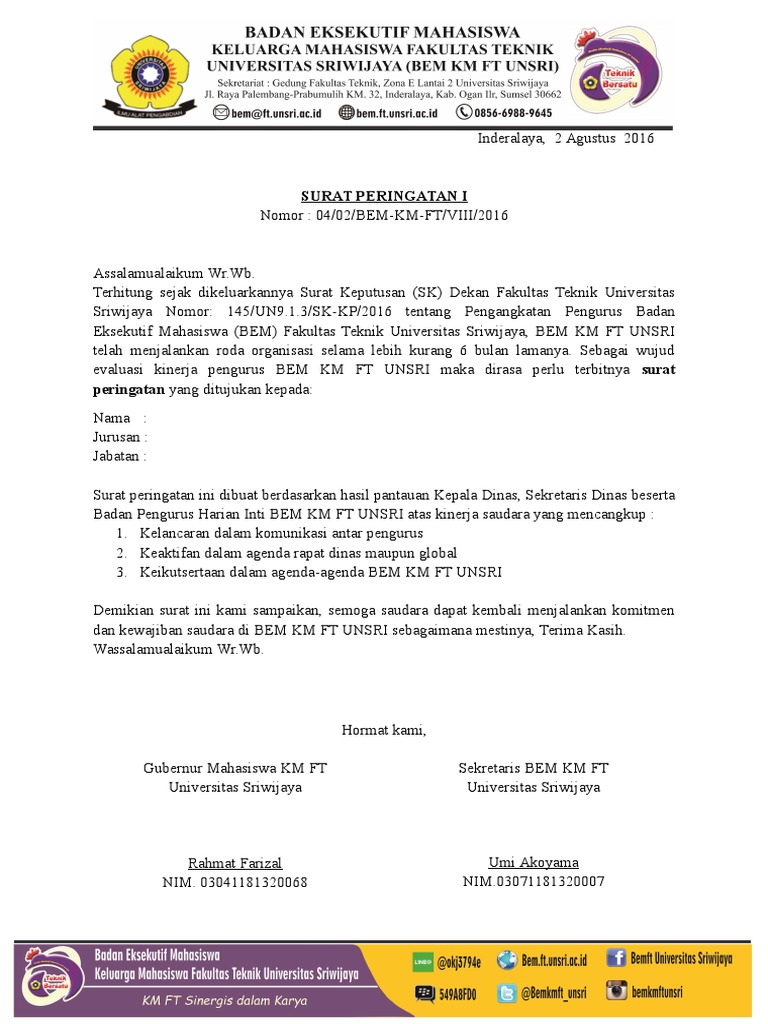 Surat Peringatan BEM