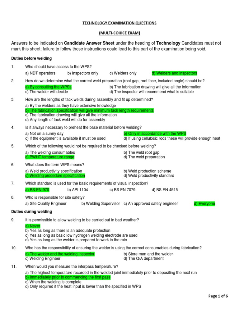 Welding Exam for Technology Students | PDF | Technology & Engineering
