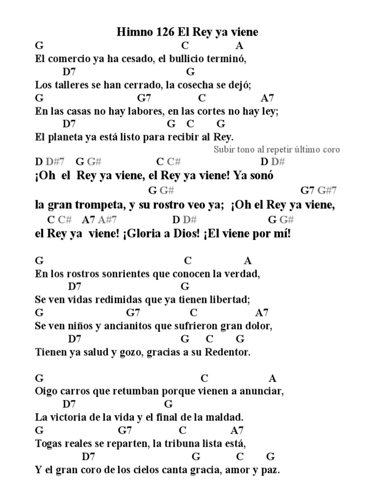 Himno 126 El Rey ya viene: D#7 G# C# D# G# G#7 C# A#7 D# G#