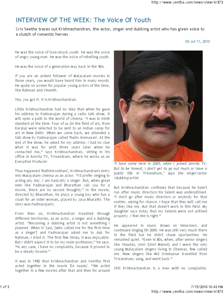 Krishnachandran | PDF | Singing | Leisure