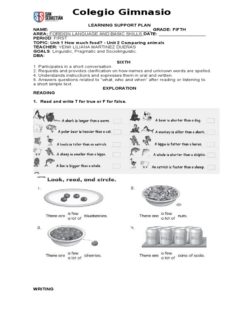 Fifth Grade Learning Support Plan | PDF