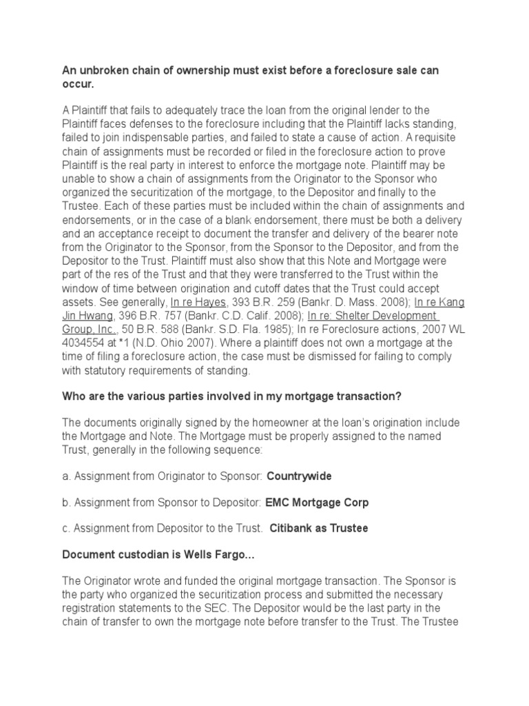 Foreclosure Chain of Ownership Guide | PDF | Economy Of The United ...