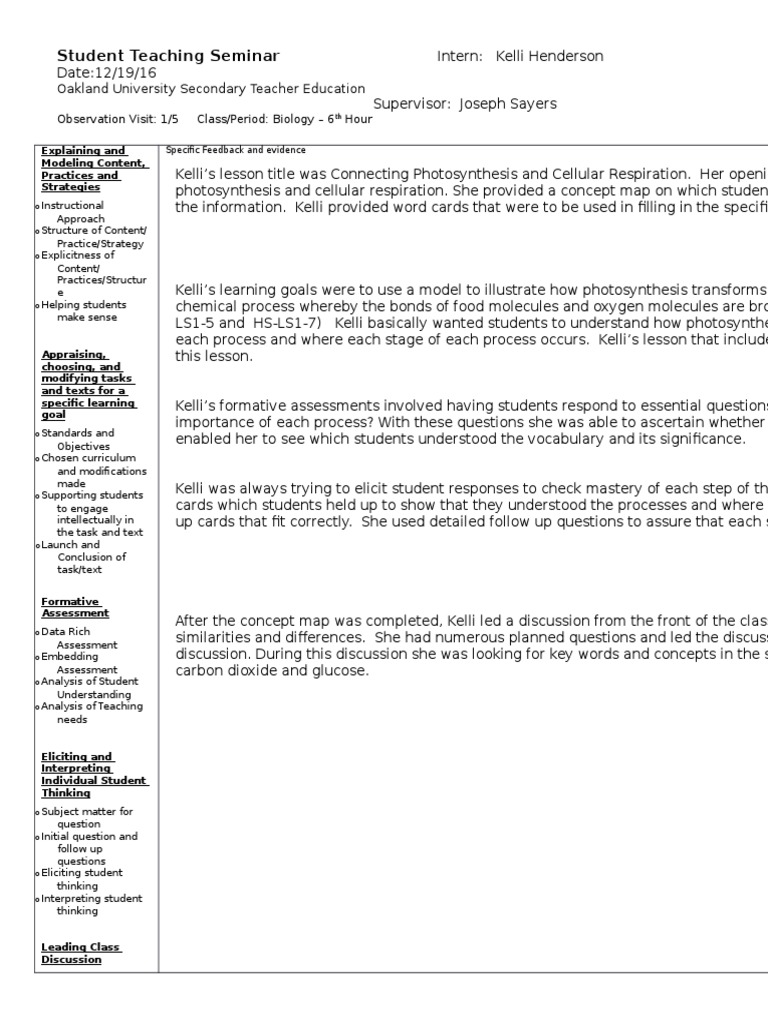 HLTP Observation 1 - Henderson | PDF | Educational Assessment | Teachers