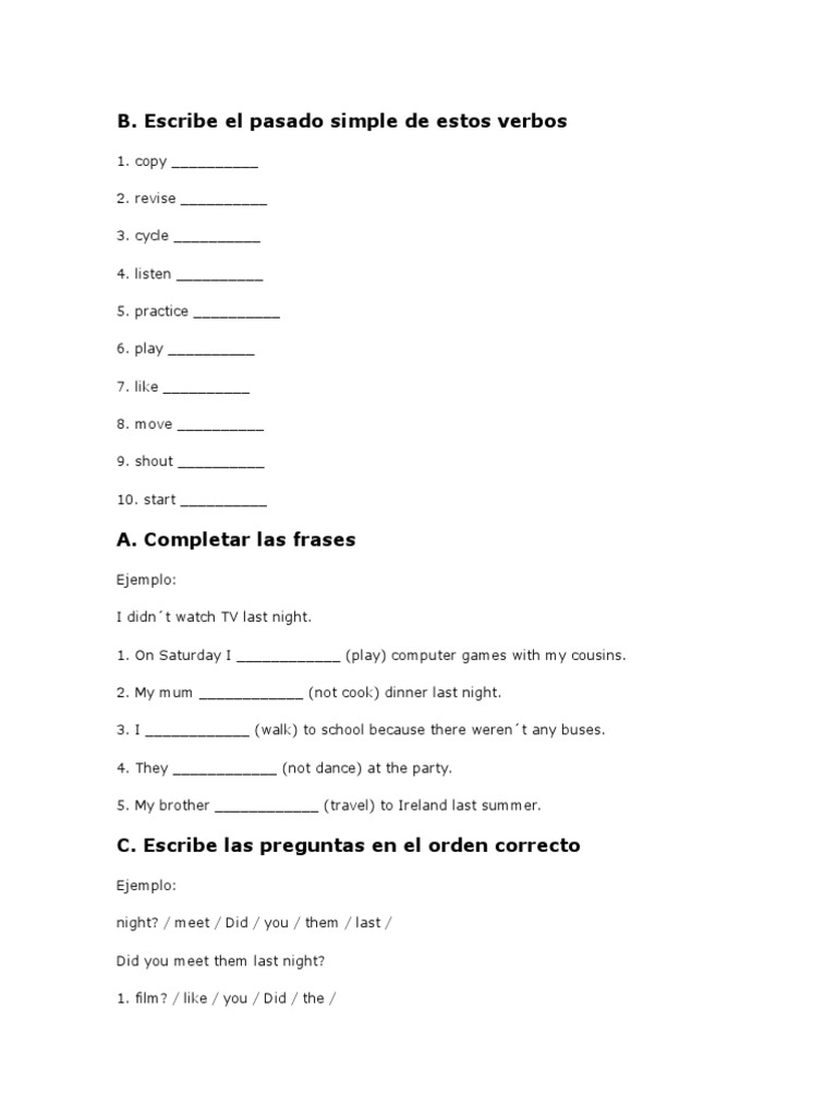 Pasado Simple Ejercicios | PDF