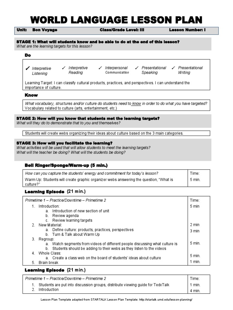 World Language Lesson Plan: Communication | PDF | Lesson Plan | Learning