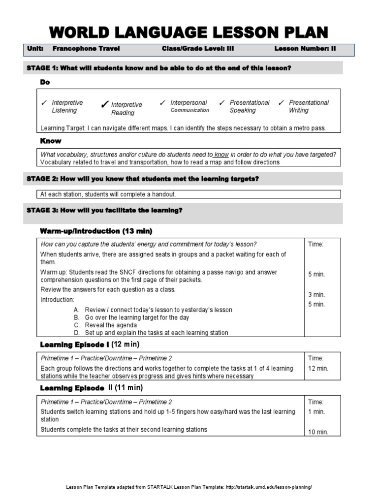 World Language Lesson Plan: Communication | PDF | Lesson Plan | Reading ...