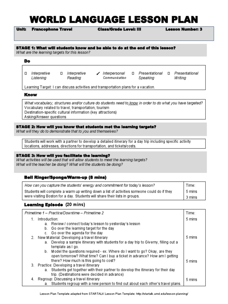 World Language Lesson Plan: (20 Mins) | Download Free PDF | Lesson Plan ...