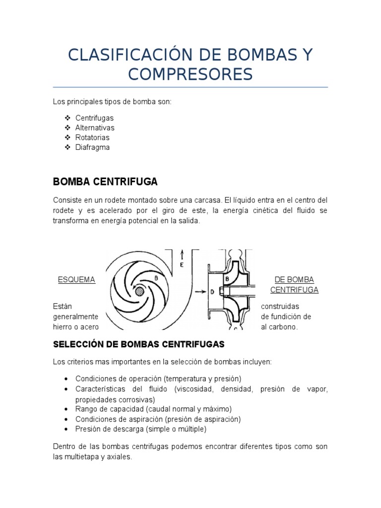 Clasificación de Bombas y Compresores | Descargar gratis PDF | Bomba ...