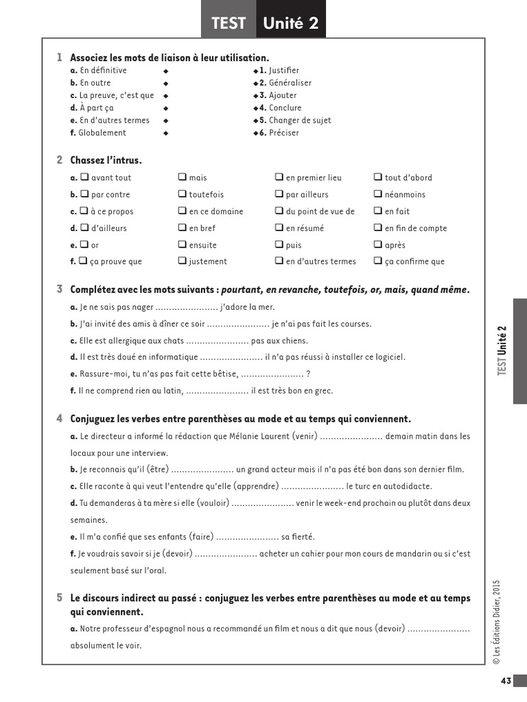 Test Unité 02 | Linguistique | Langues