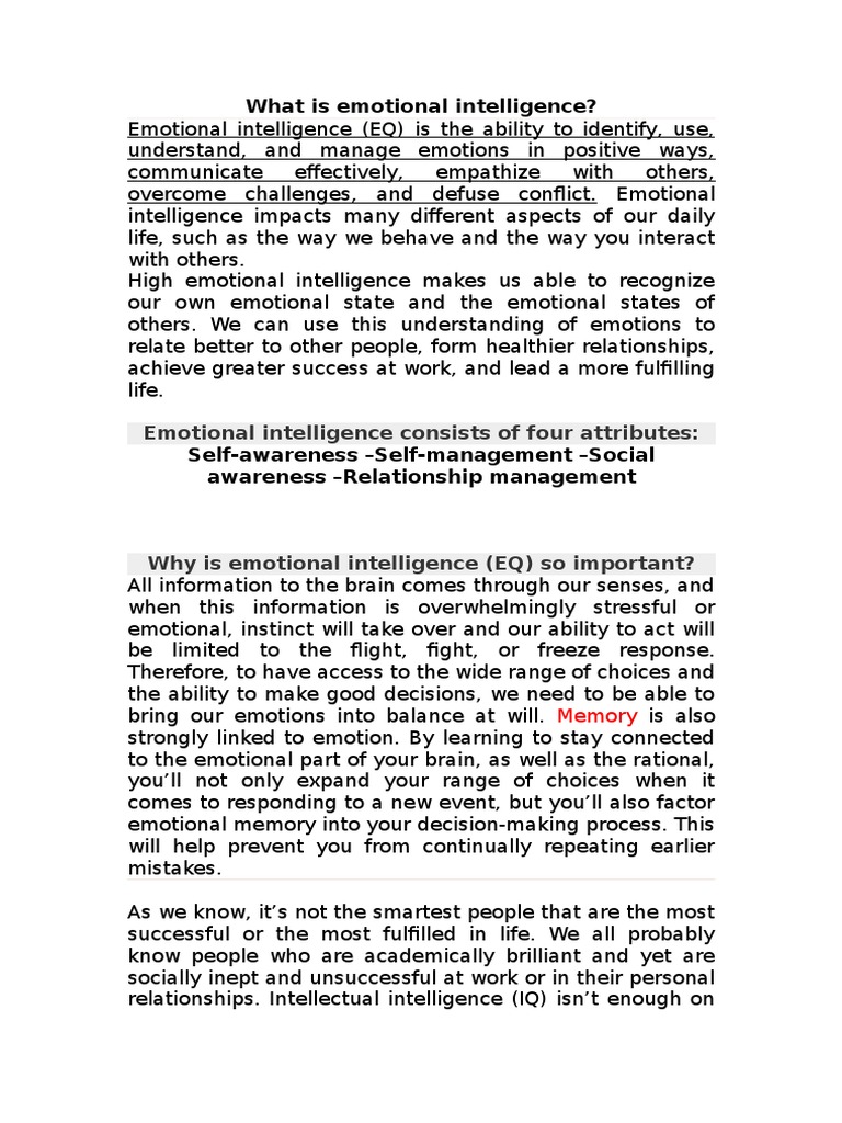 What Is Emotional Intelligence | PDF | Emotional Intelligence ...