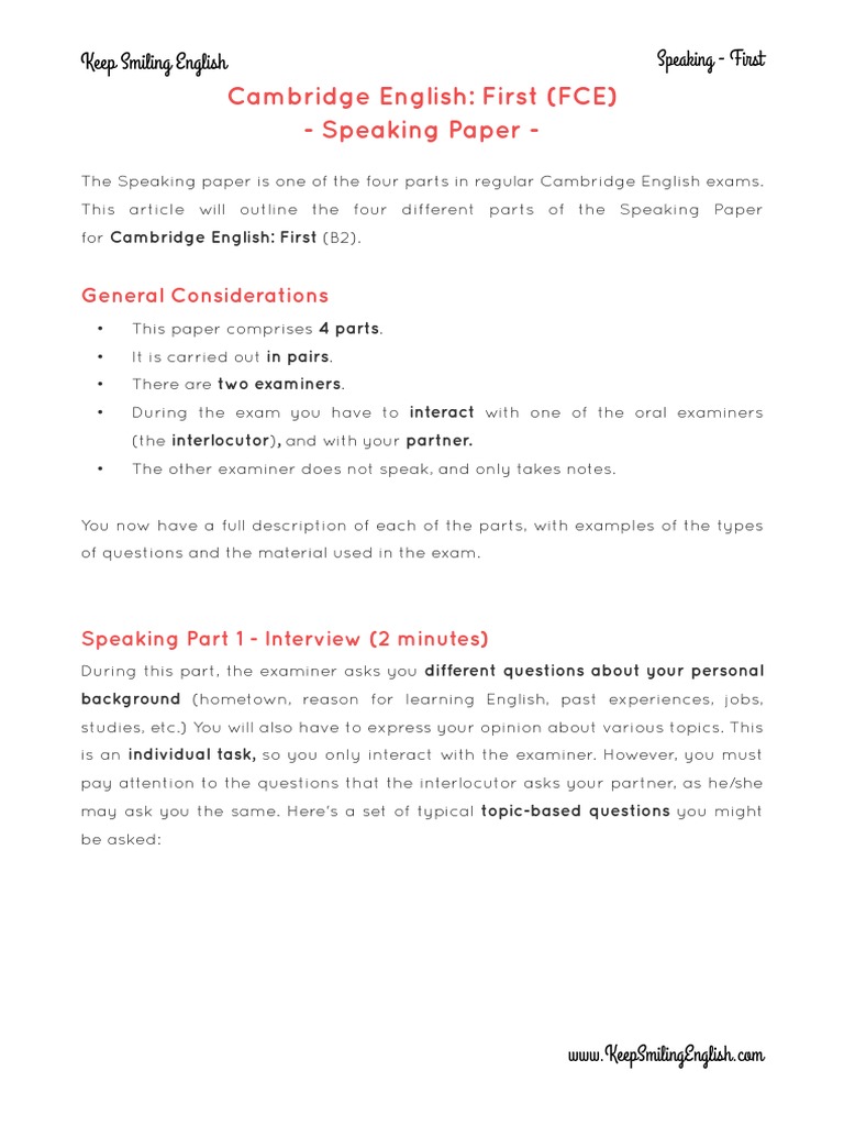 A Comprehensive Guide to the Four Parts of the Cambridge English: First ...