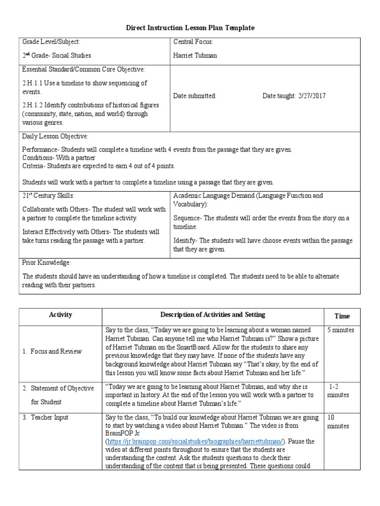 Harriet Tubman Timeline Lesson Plan | PDF | Harriet Tubman | Lesson Plan