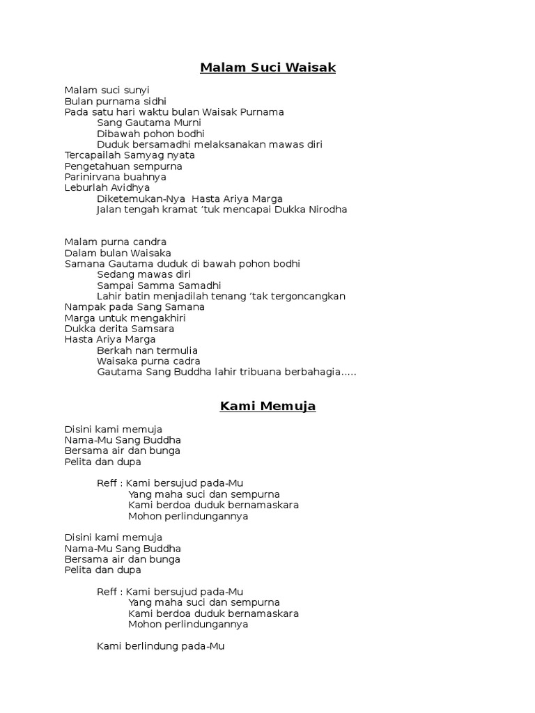 Teks Lagu Di Ekaria Tanggal 01 Juni 2010 | PDF