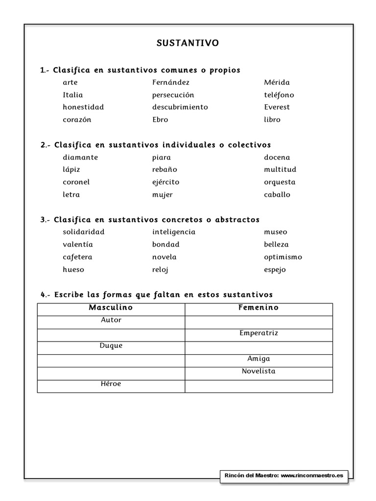 Ejercicios de Sustantivos para Estudiantes | PDF | Sustantivo | Ocio