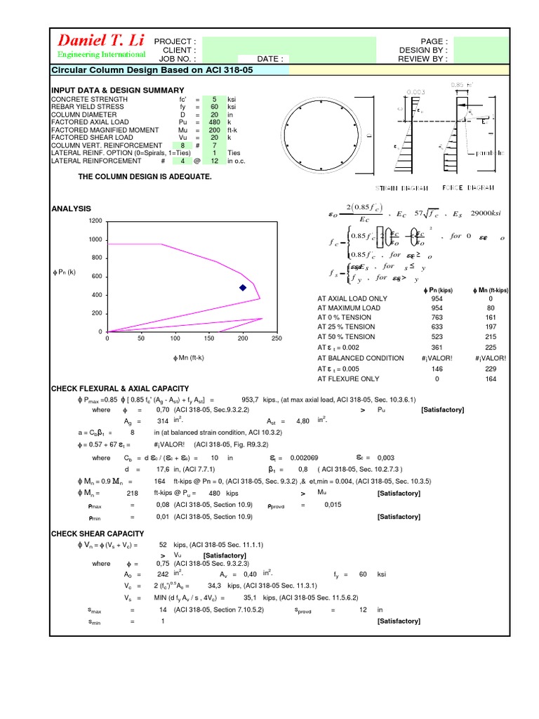 Daniel Tian Li: Circular Column Design Based On ACI 318-05 | PDF | Reinforced Concrete ...