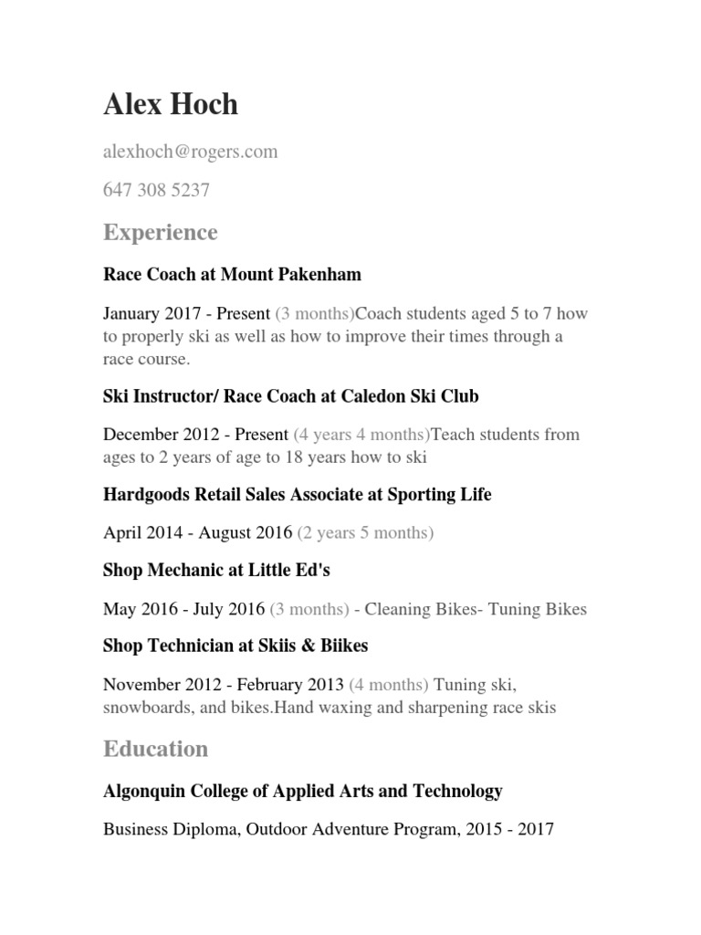 Ski Instructor and Race Coach Profile | PDF | Career & Growth | Art