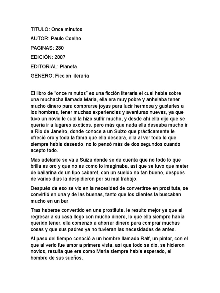 Resumen de Once Minutos | PDF