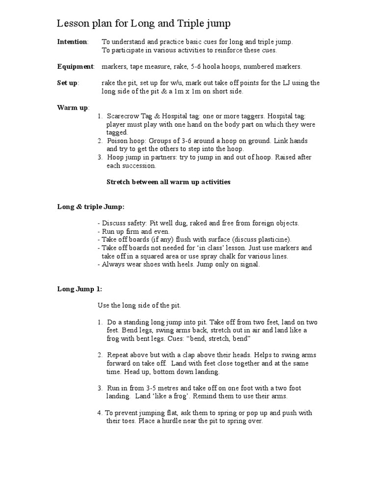 Long and Triple Jump Lesson Plan | PDF | Athletic Sports | Individual ...
