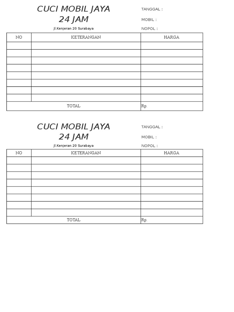 Nota Cuci Mobil Jaya 24 Jam | PDF