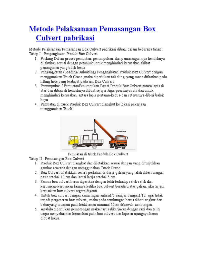 Metode Pelaksanaan Pemasangan Box Culvert Pabrikasi | PDF