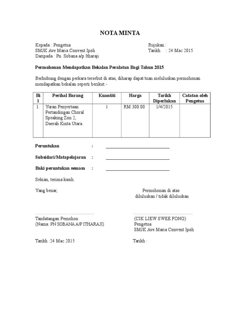 Template Nota Minta | PDF