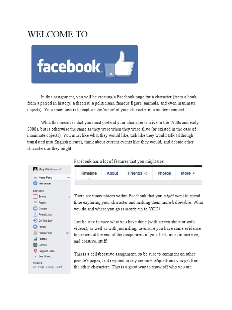 Create a Facebook Page for a Character | PDF | Brainstorming | Facebook