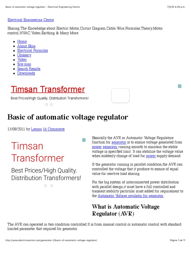 Basic of Automatic Voltage Regulator - Electrical Engineering Centre ...