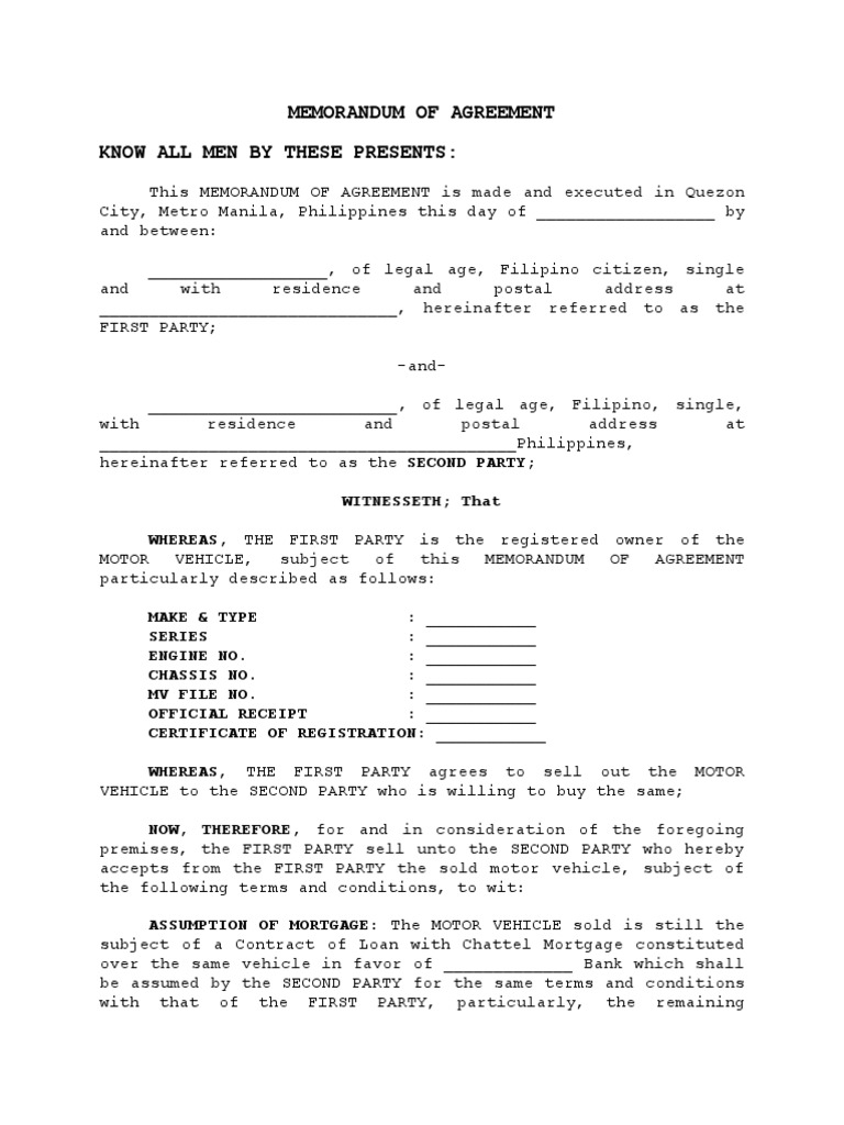 Pasalo Car Agreement with Mortgage Assumption | PDF | Mortgage Loan ...