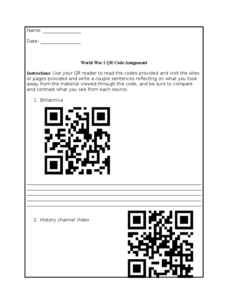 World War I QR Code Assignment Instructions | PDF