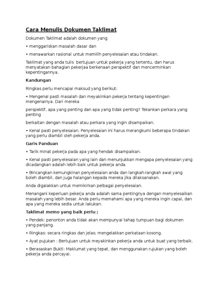 Cara Menulis Dokumen Taklimat | PDF