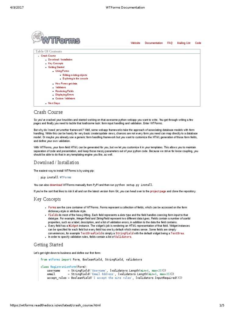 WTForms Documentation | PDF | Web Application | Parameter (Computer Programming)