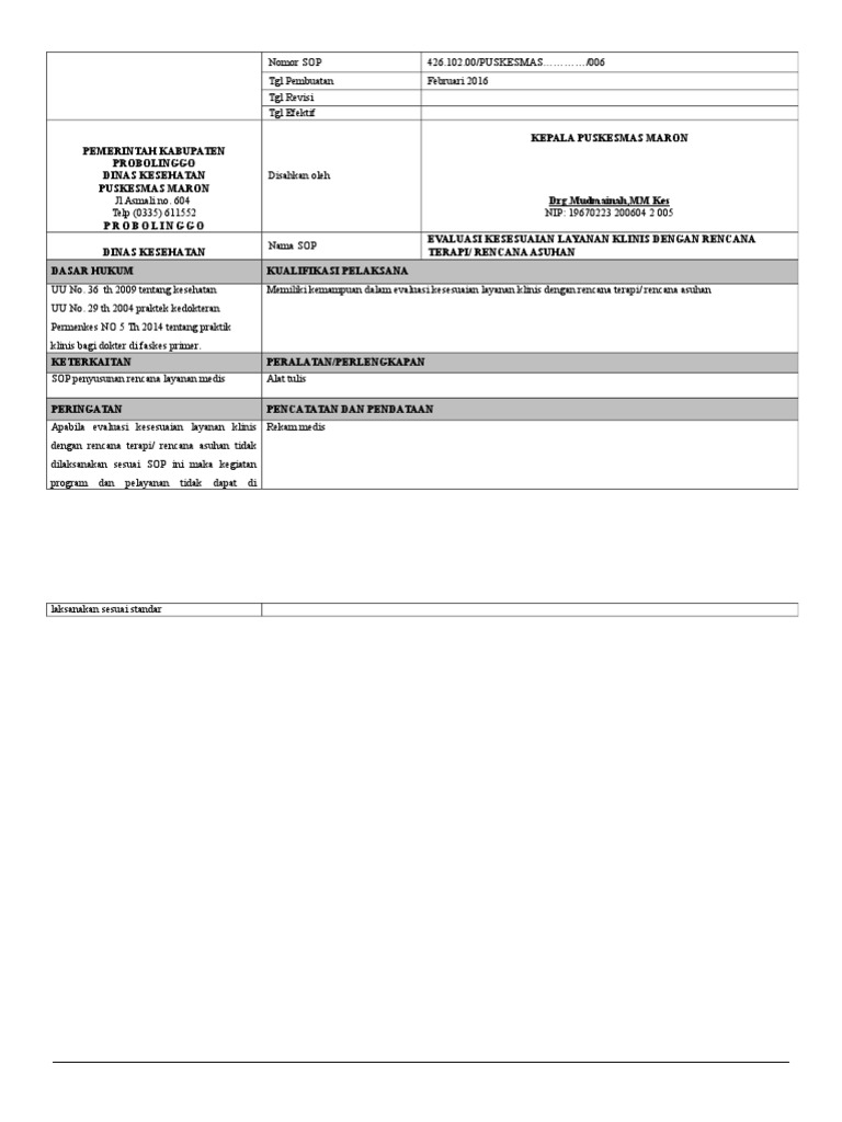 Evaluasi Kesesuaian Layanan Klinis Dengan Rencana Terapi Rencana Asuhan | PDF